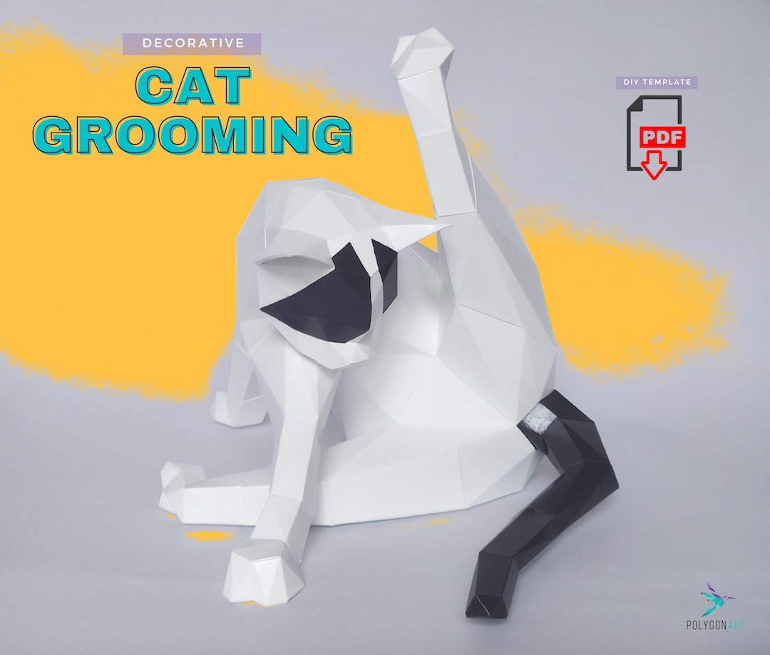 Cat Paper Craft, Digital Template, Low Poly Paper Art, Kitten for Cat ...