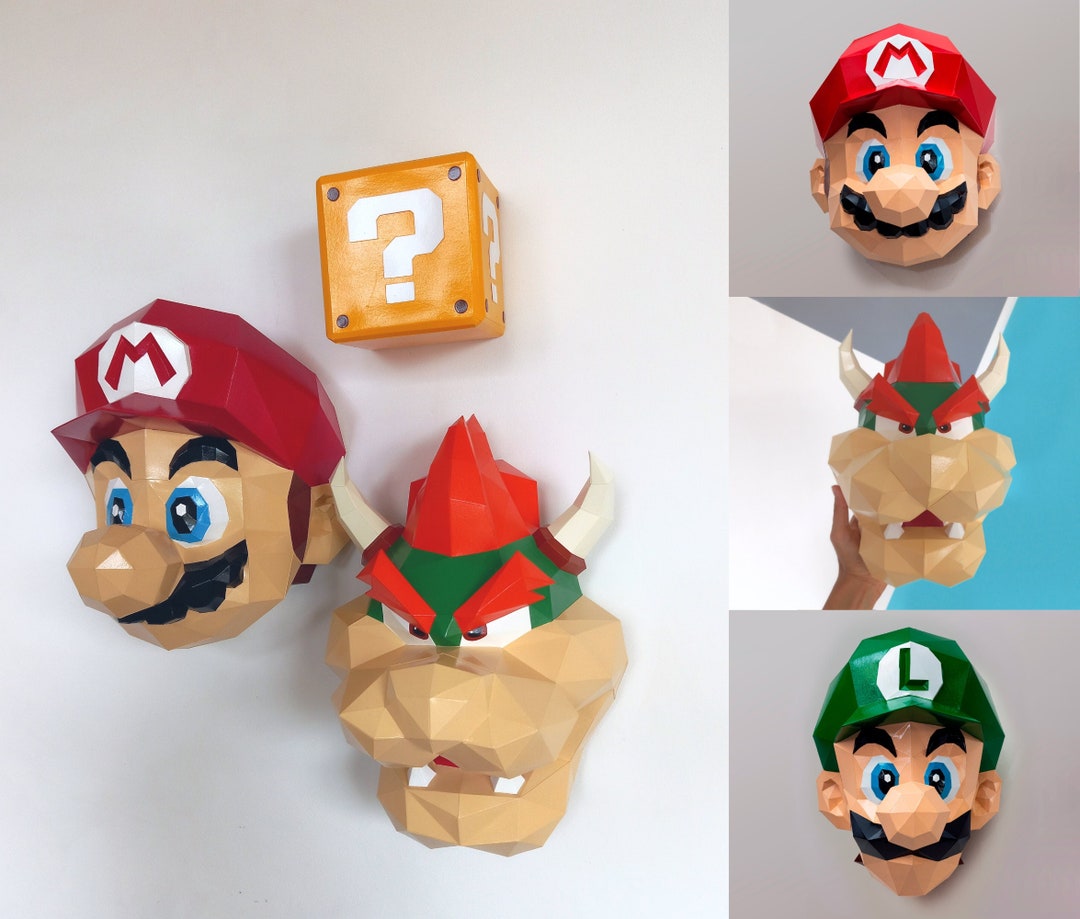 Mario Bros Papercraft 3D DIY, Low Poly Bowser & Luigi, Gamer Wall ...