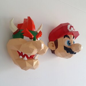 Mario Bros Paper Craft Digital Template, Diy Low Poly Mario Head 3d ...