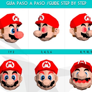 Mario Bros Paper Craft Digital Template, Diy Low Poly Mario Head 3d ...