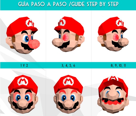 Mario Bros Paper Craft Digital Template, Diy Low Poly Mario Head 3d ...