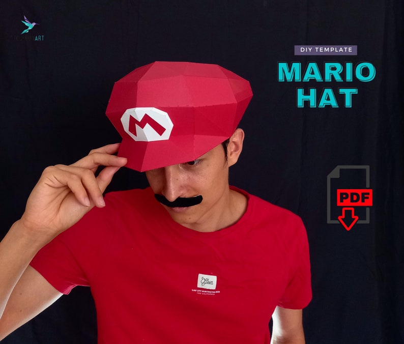 Mario cosplay mask paper craft template, diy mario hat 3d papercraft ...