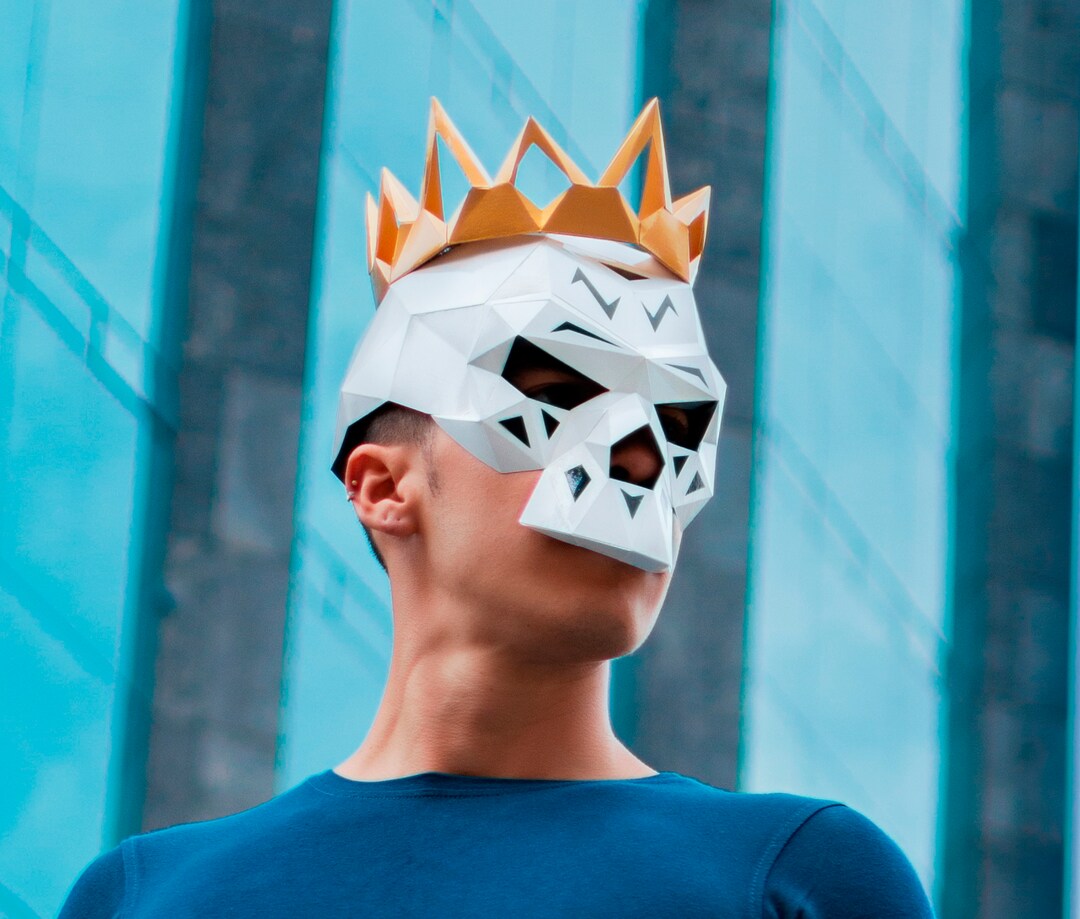 Skull King Mask 3D, Papercraft Template, Low Poly Paper Mask, Halloween ...