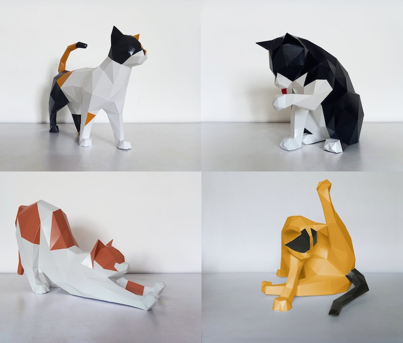 Cat Papercraft Collection Templates, 3d Paper Craft Sculpture, Diy ...