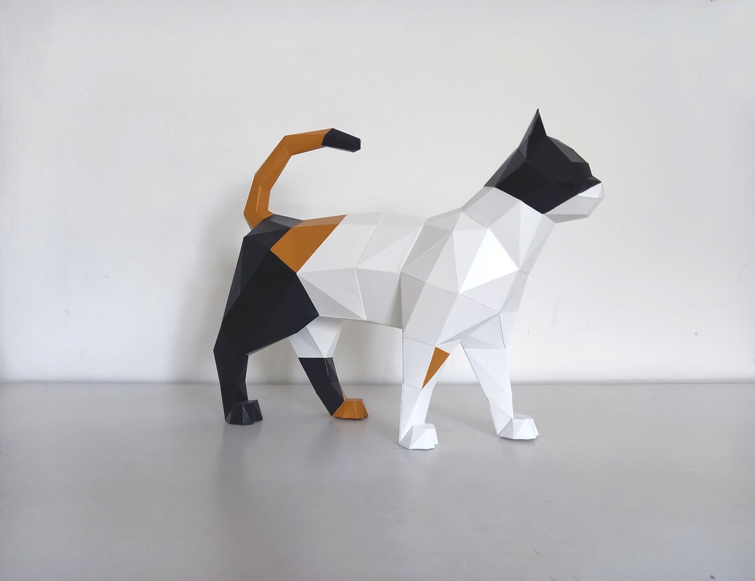 Cat Paper Craft, Cat Lover Gift, Origami, Diy Animal, Low Poly ...