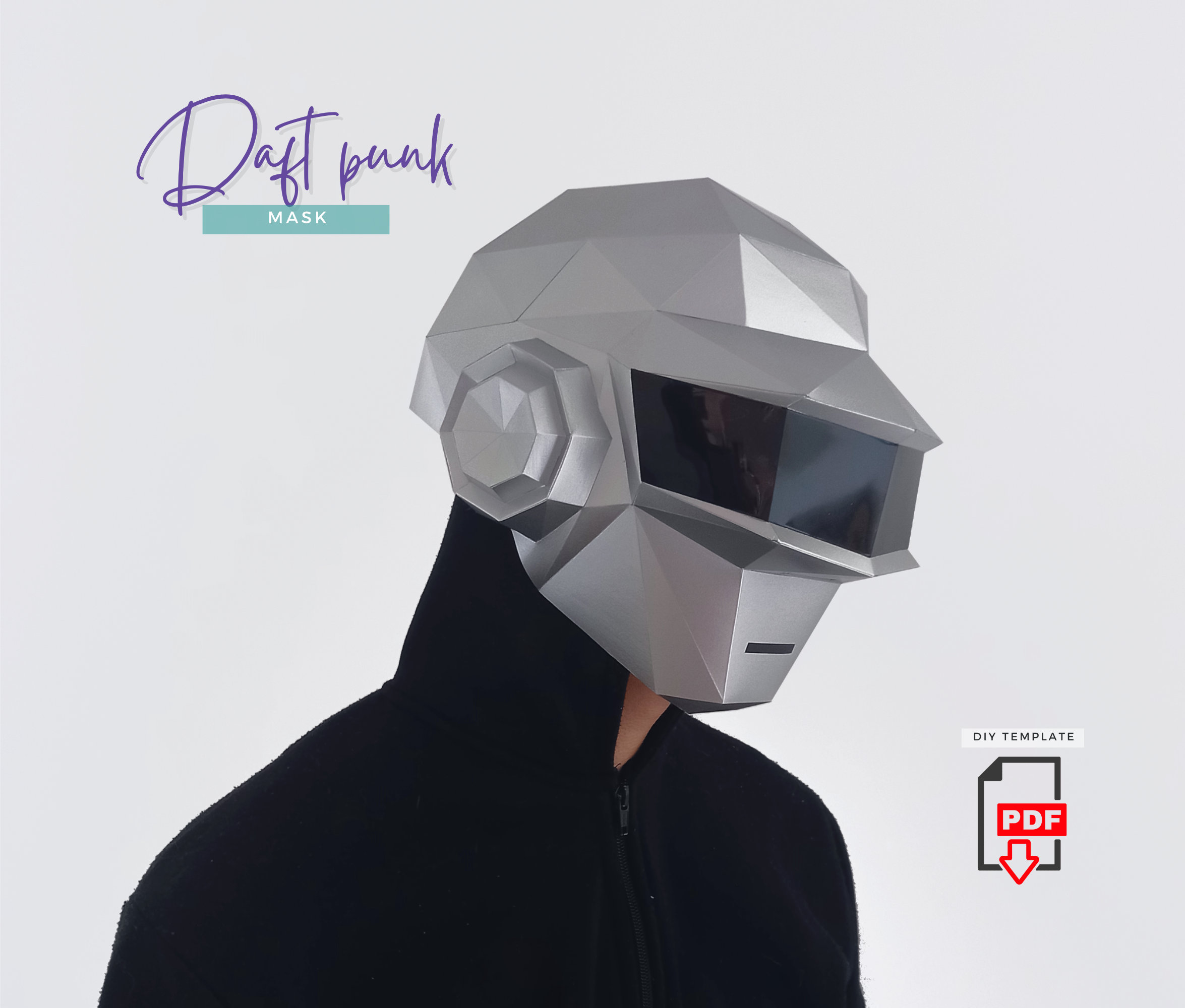 Daft Punk Helmet Papercraft 3d, Diy Mask Paper Digital Template ...