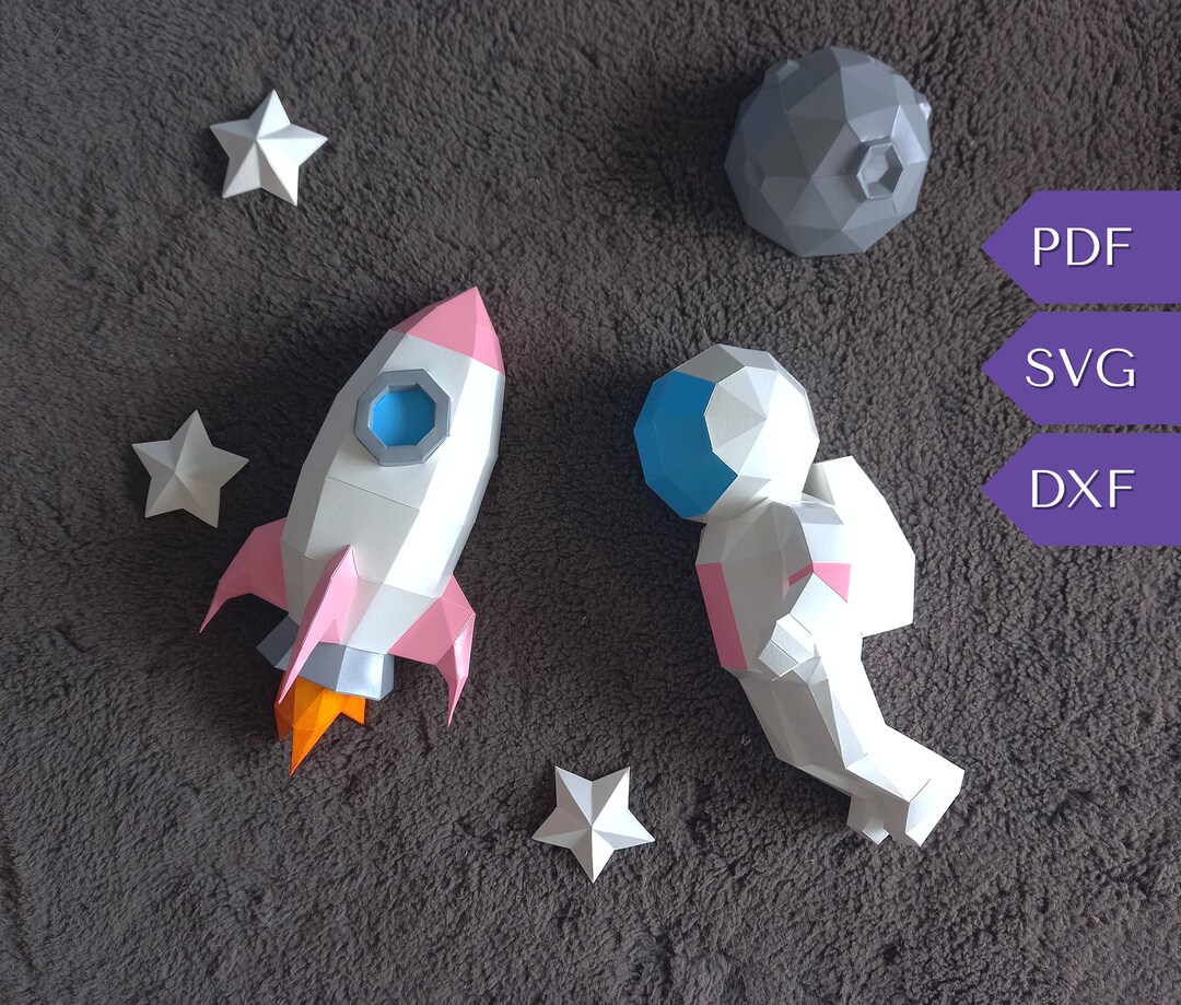 Fusée et astronaute Papercraft 3d low poly DIY Paper stars - Etsy France