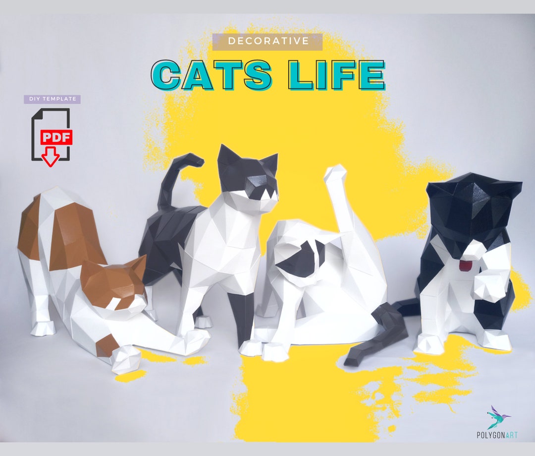 Papercraft cats pdf templates 3d paper craft sculpture diy - Etsy España
