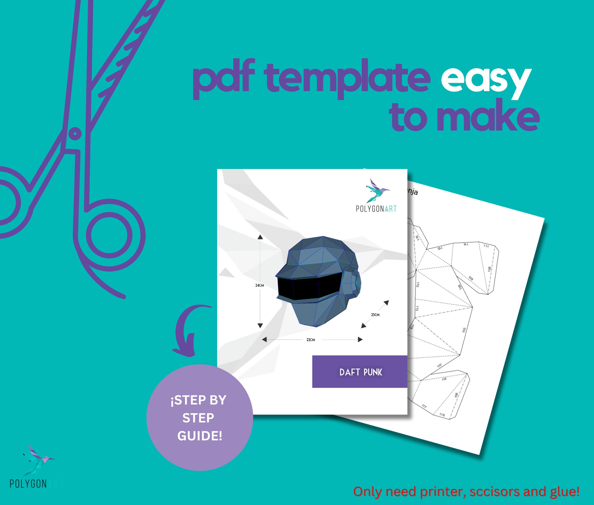 Daft Punk Helmet Papercraft 3d, Diy Mask Paper Digital Template ...