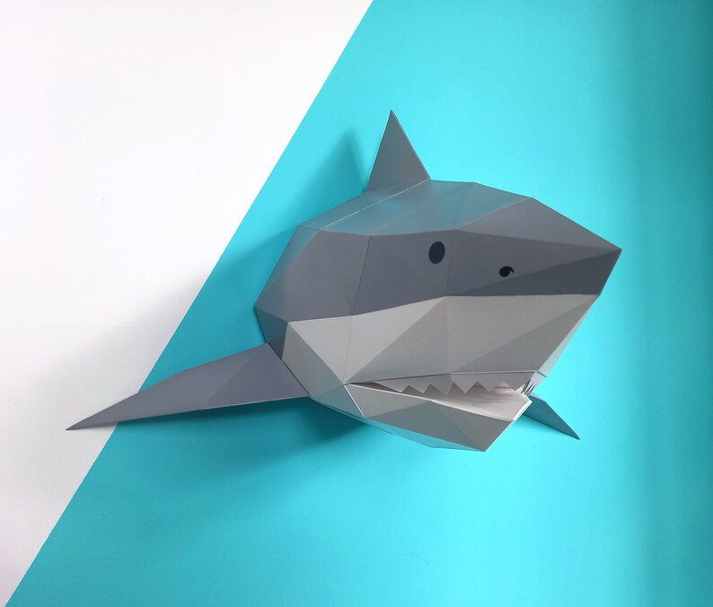 Shark papercraft 3d model diy animal craft paper shark - Etsy España
