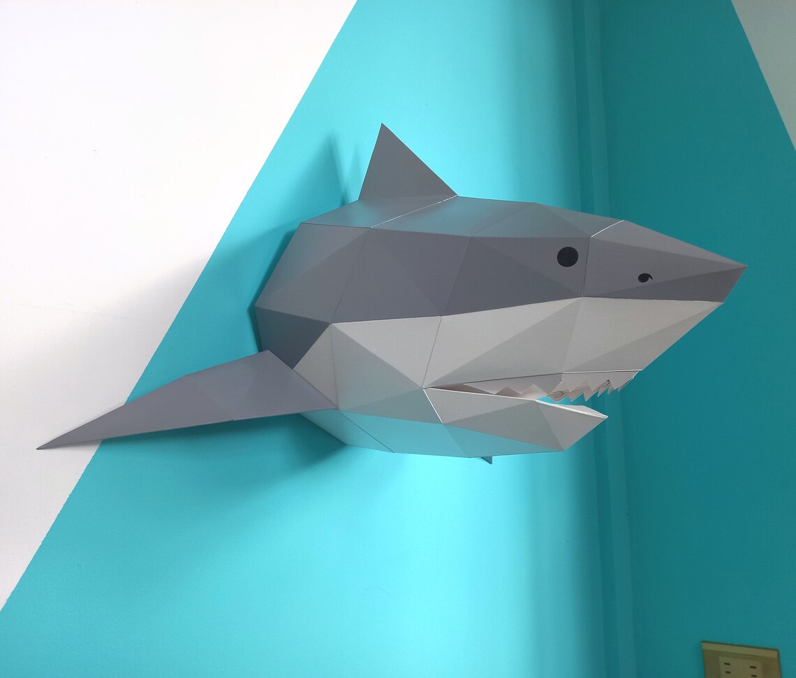Shark papercraft 3d model diy animal craft paper shark - Etsy España
