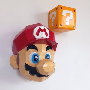 Mario Bros Paper Craft Digital Template, Diy Low Poly Mario Head 3d ...