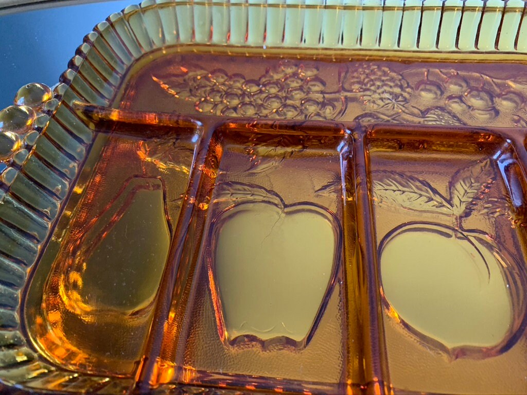 Vintage Amber Glass Condiment Tray - Etsy