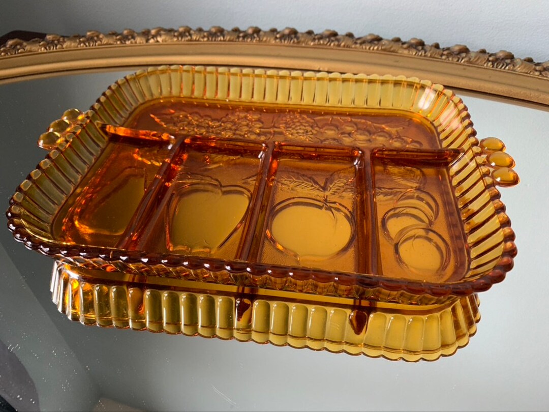 Vintage Amber Glass Condiment Tray - Etsy