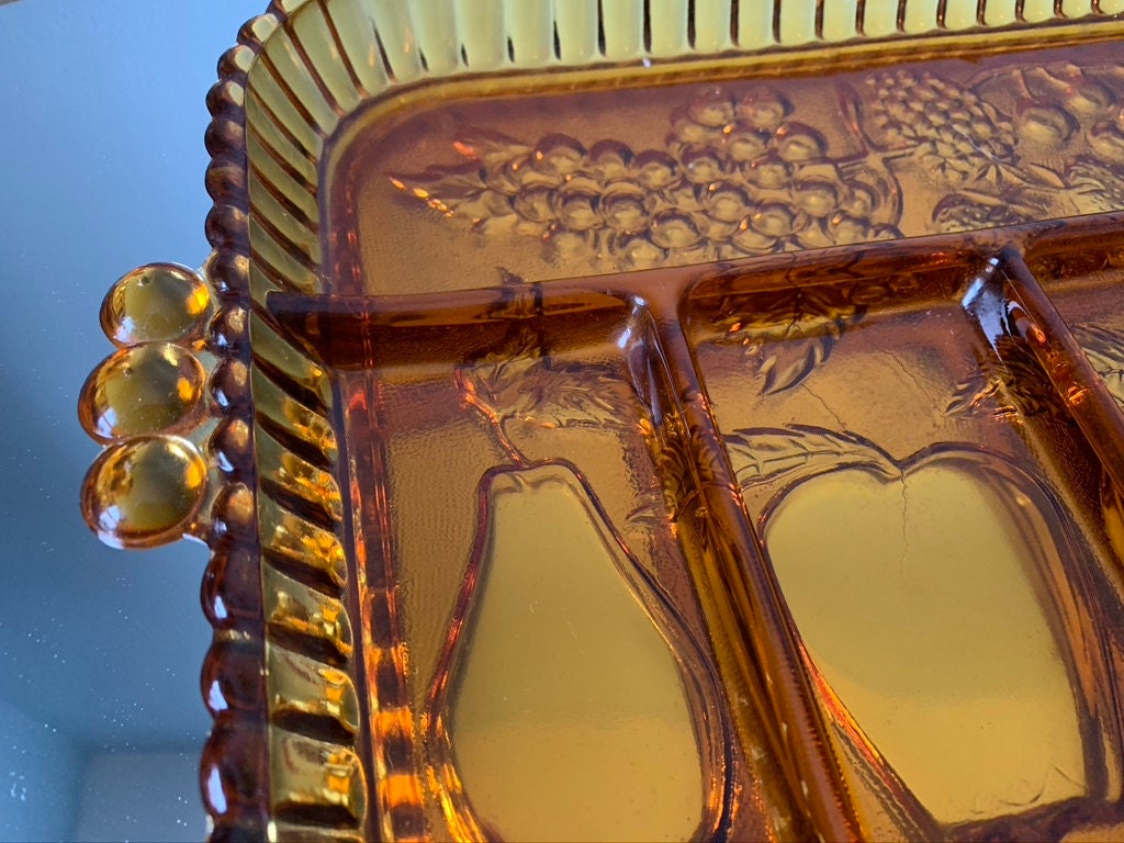 Vintage Amber Glass Condiment Tray - Etsy