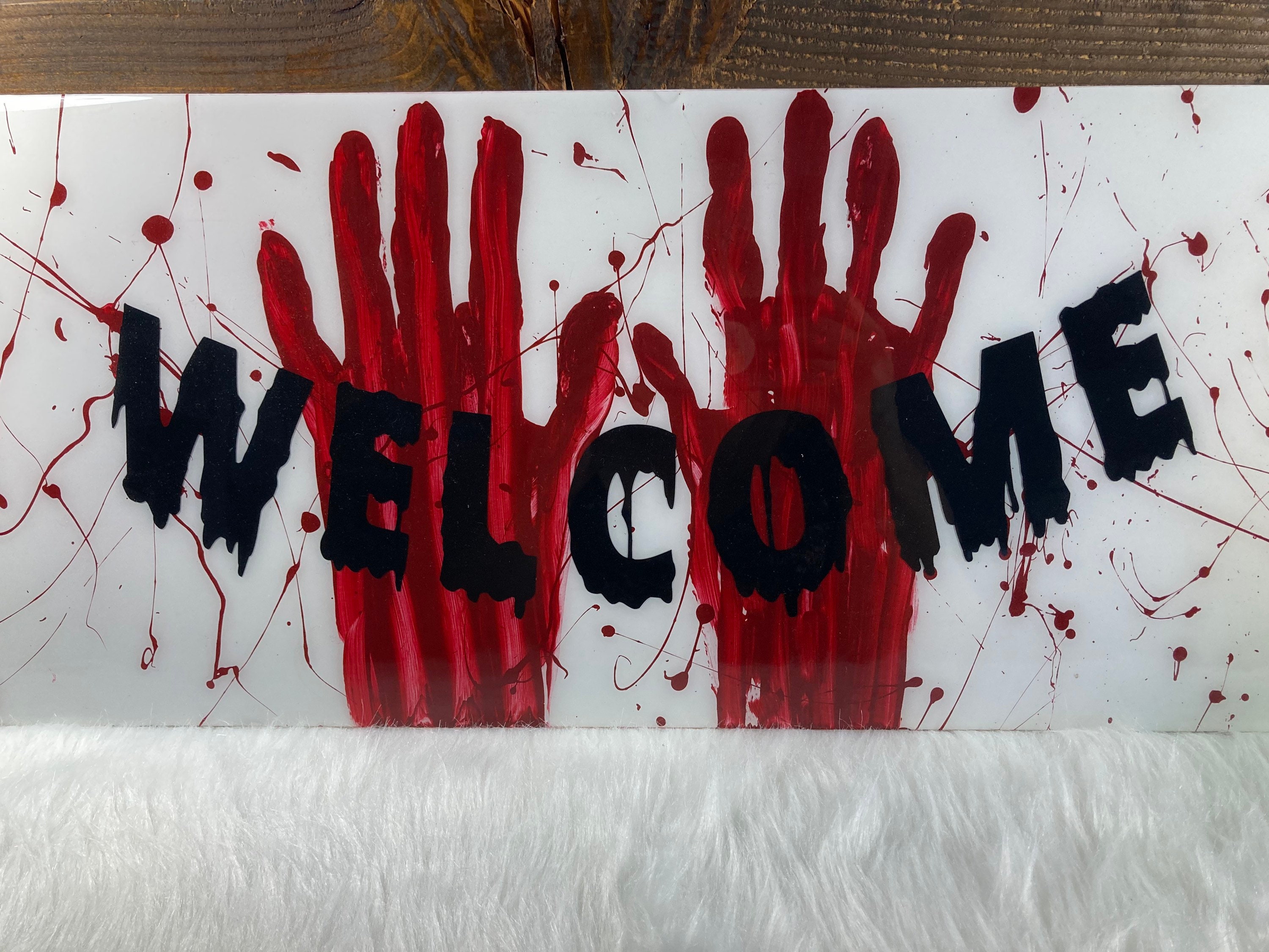 Halloween Spooky Welcome Sign Scary Hand painted & splattered | Etsy