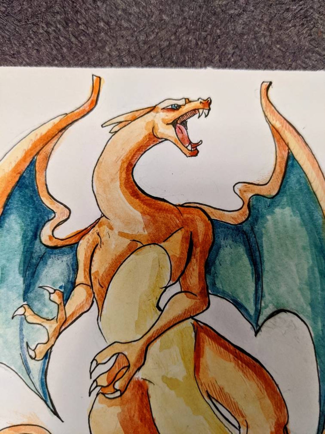 Charizard water-color original pokemon painting ink fanart | Etsy