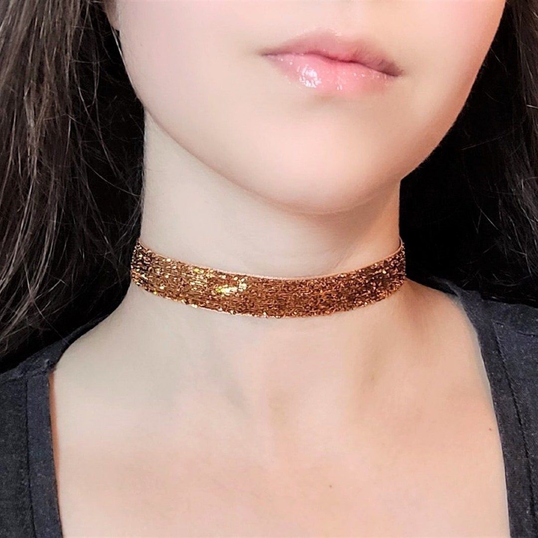 Gold Glitter Choker, Sparkly Choker Necklace, Glittery Metallic Choker ...