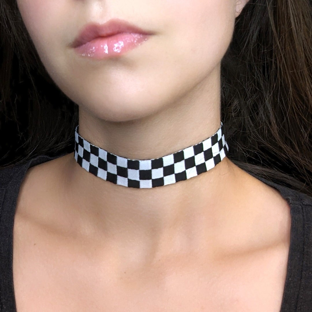 Punk Checkered Choker, Scene Checkerboard Necklace, Alternative Emo ...