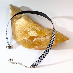 Punk Checkered Choker, Black and White Checkerboard Necklace ...