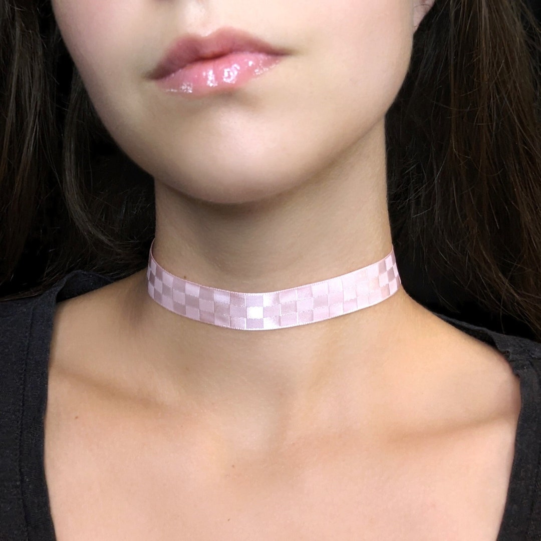 Pink Checkered Choker, Light Pink Pastel Goth Choker, Checkerboard ...