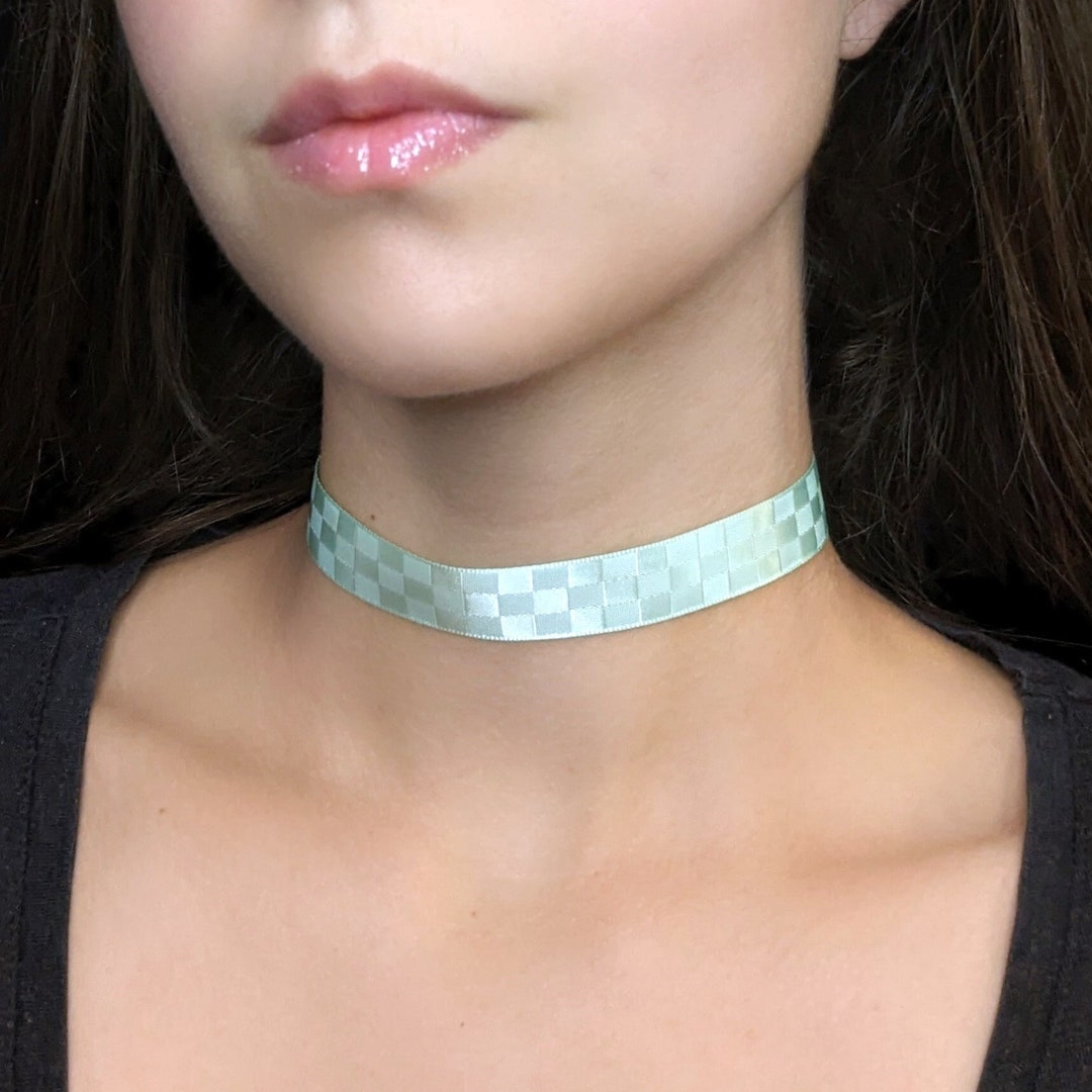 Green Checkered Choker, Pastel Green Goth Choker, Checkerboard Kidcore ...