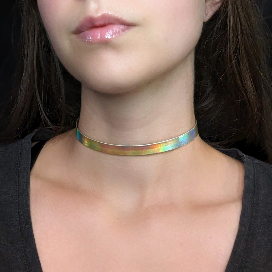 Gold Holographic Choker, Iridescent Techwear Cybergoth Choker, Pastel ...