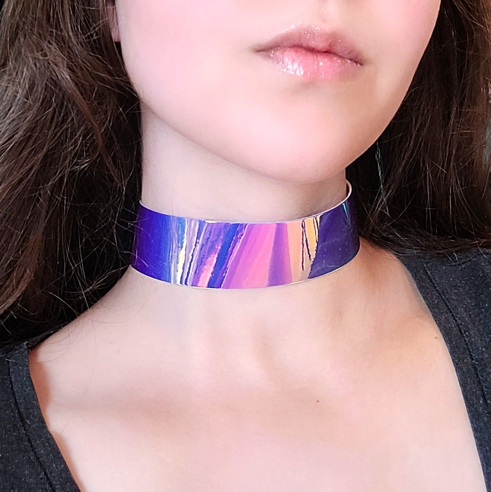 Purple Cyberpunk Choker, Wide Holographic Rave Necklace, Pastel Goth ...