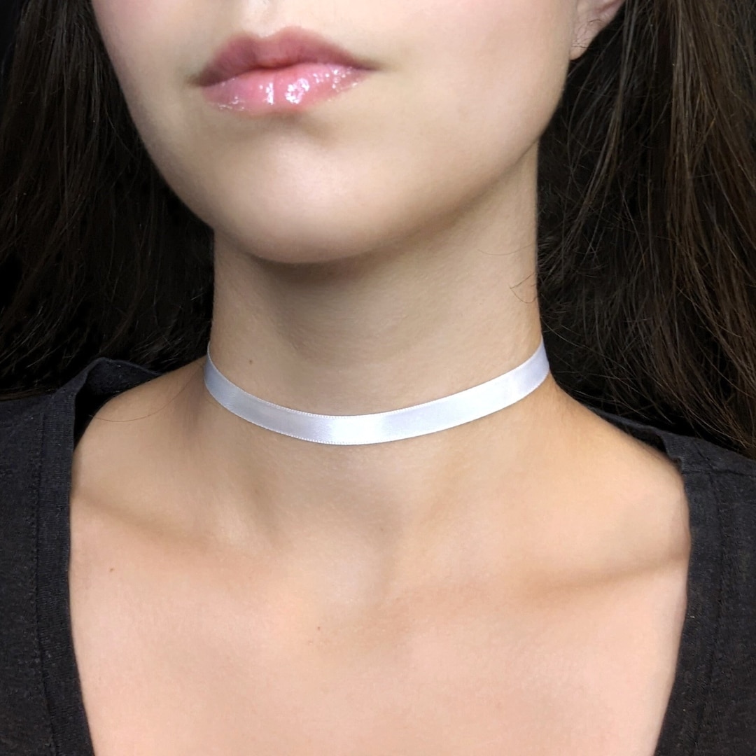 White Satin Choker, Silk White Choker, Simple Bridal Necklace, Thin ...