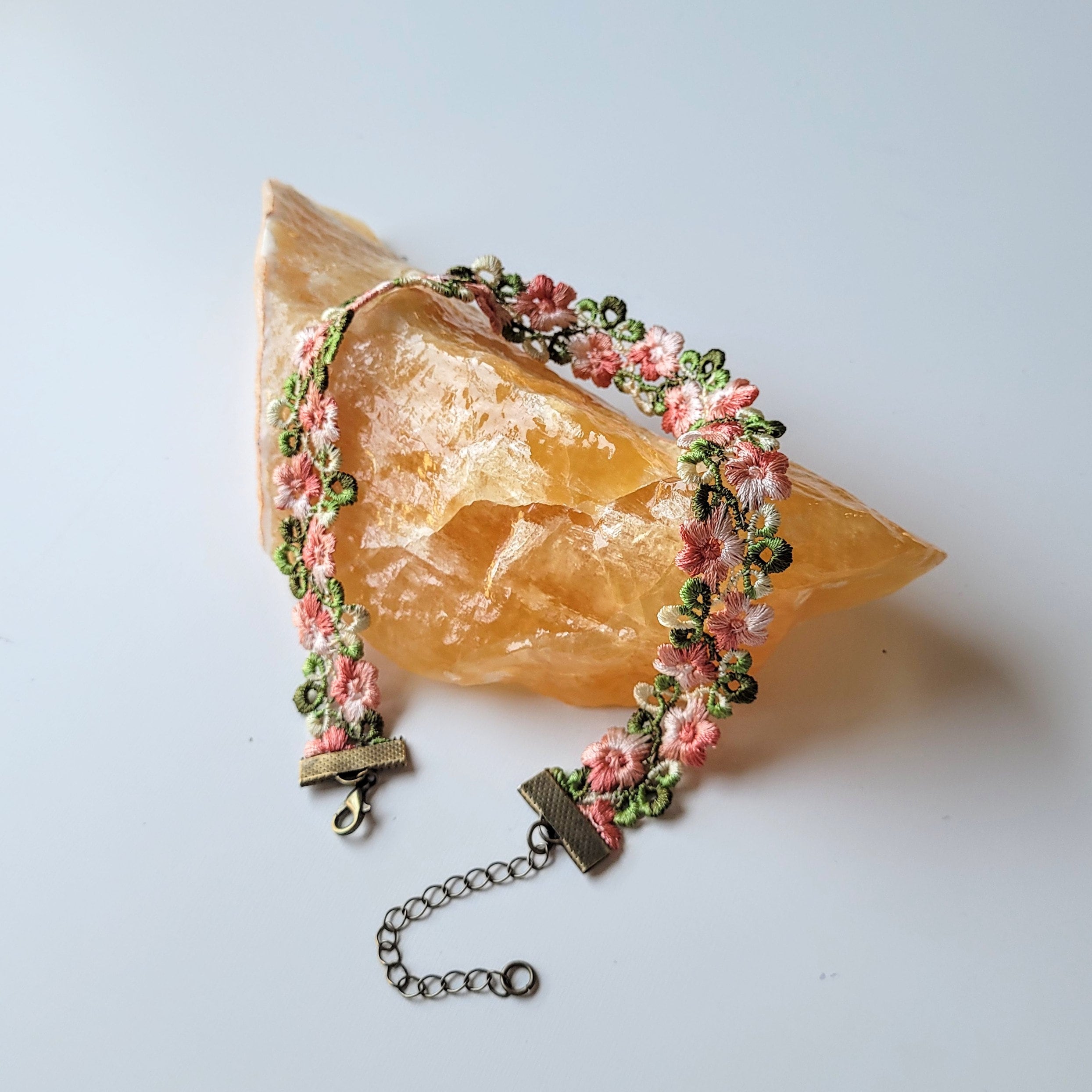 Fairycore Lace Choker, Pink Flower Necklace, Whimsical Fairy Necklace ...