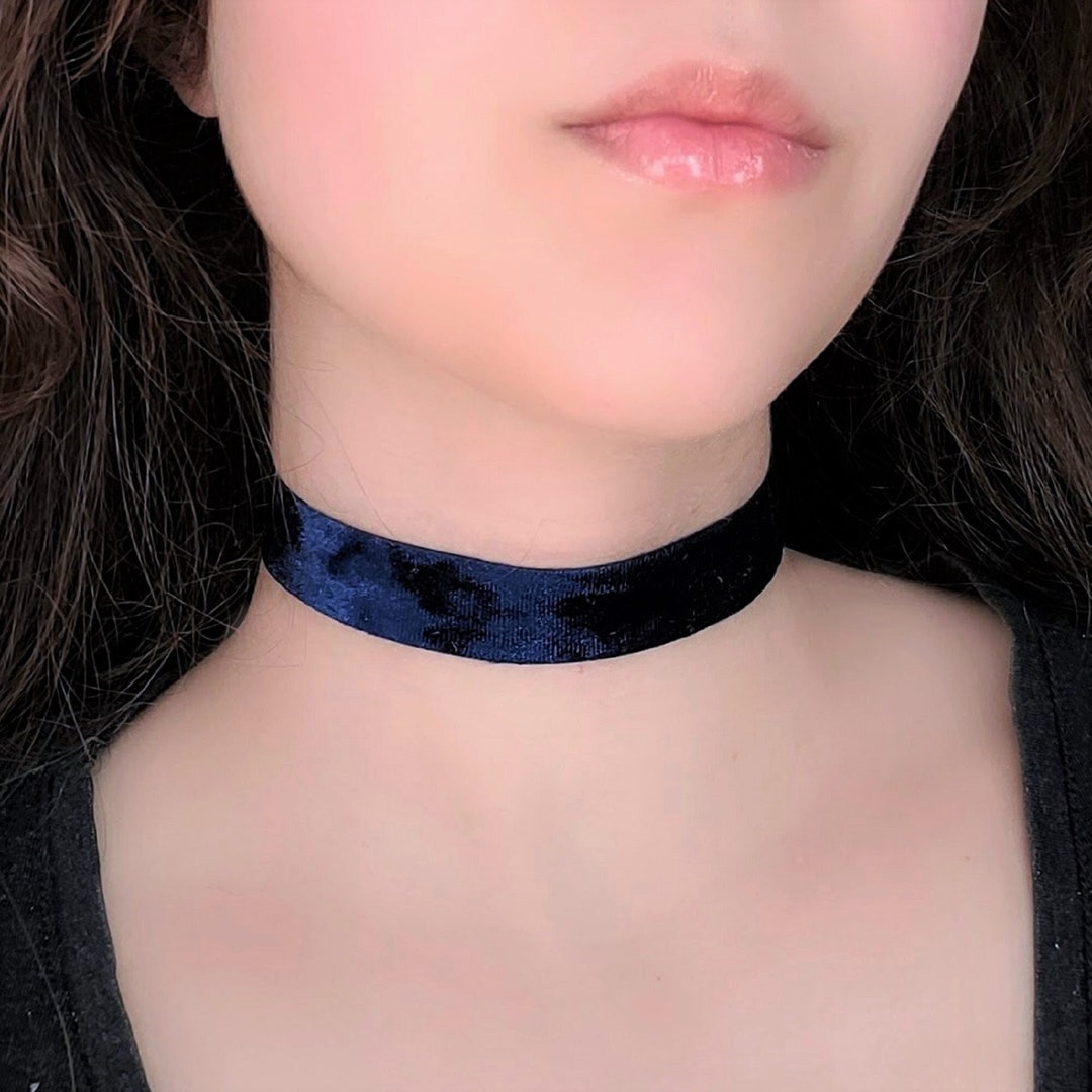 90s Goth Velvet Choker, Navy Blue Gothic Necklace, Whimsigoth Jewelry ...