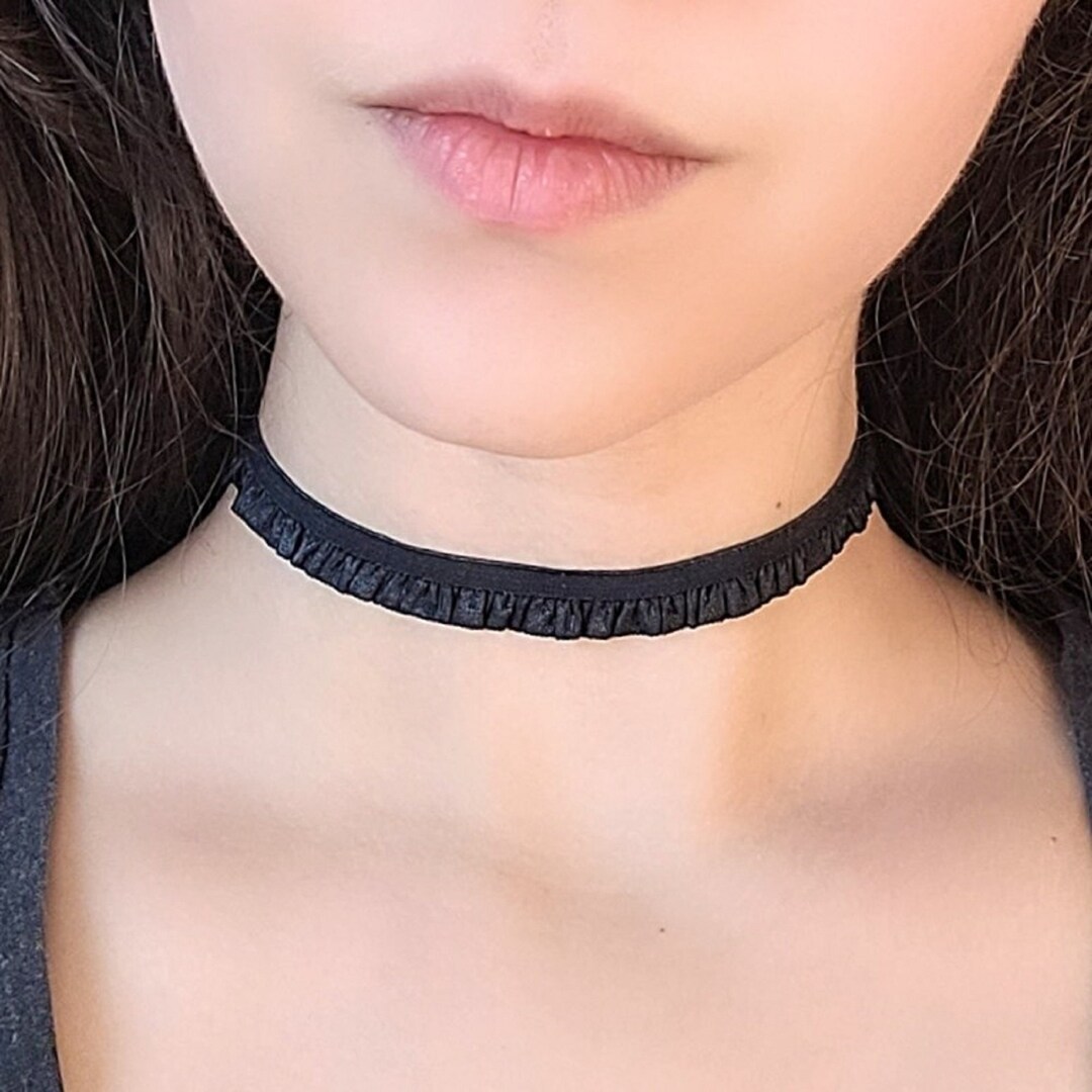Black Ruffle Choker, Gothic Lolita Choker, Lolita Fashion, Dainty Thin ...