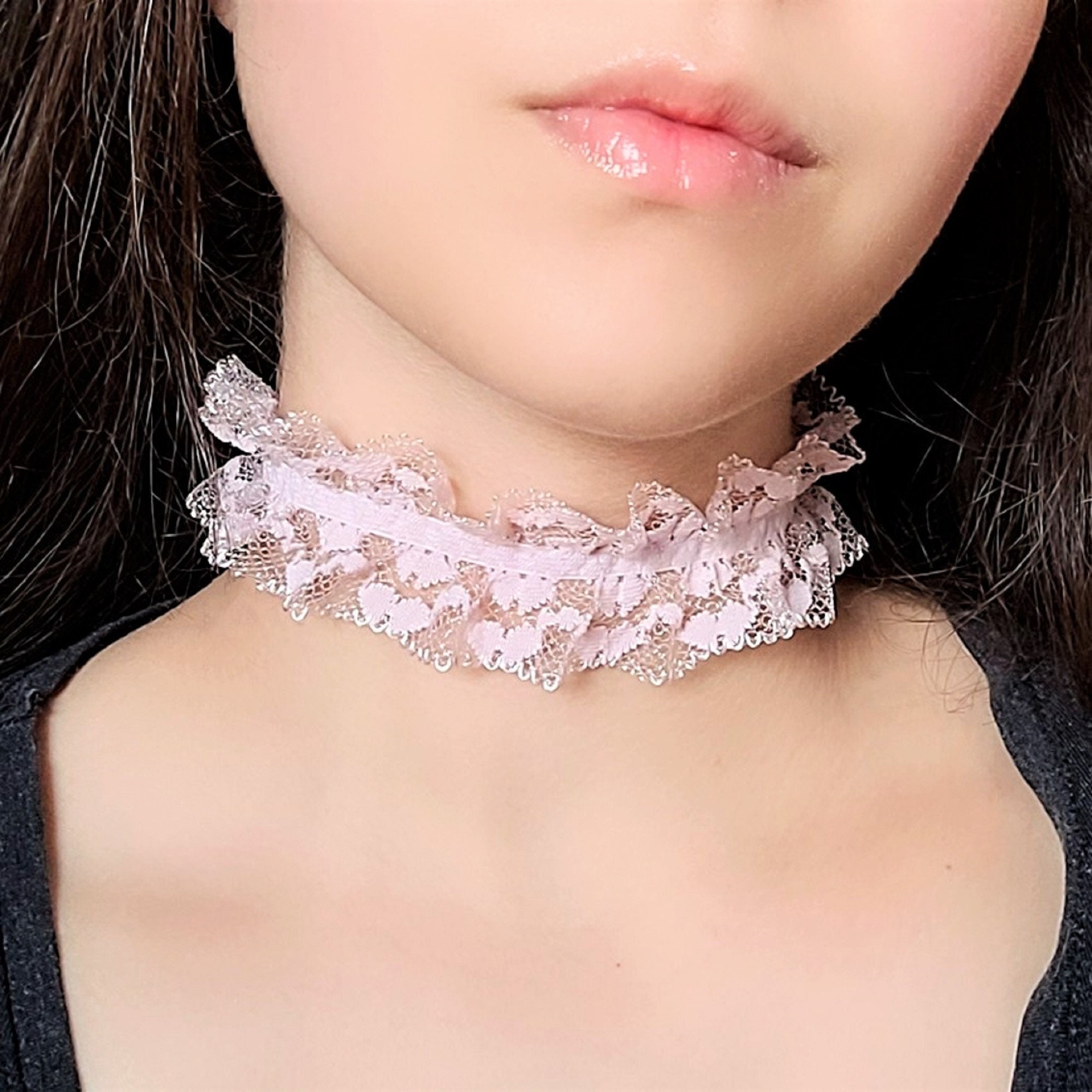 Pastel Pink Ruffle Choker Fairycore Wide Lace Choker Frilly - Etsy