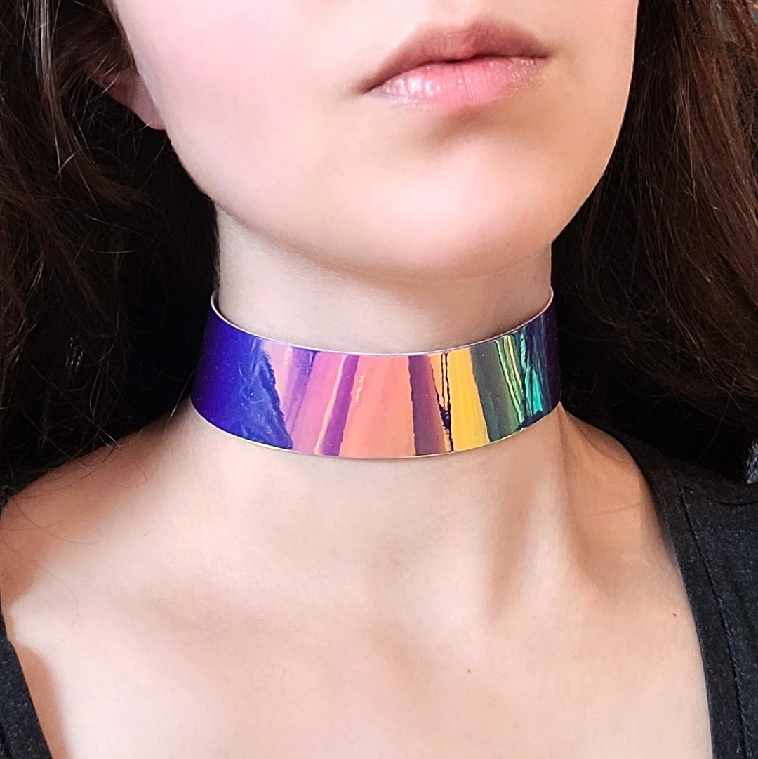 Purple Cyberpunk Choker, Wide Holographic Rave Necklace, Pastel Goth ...