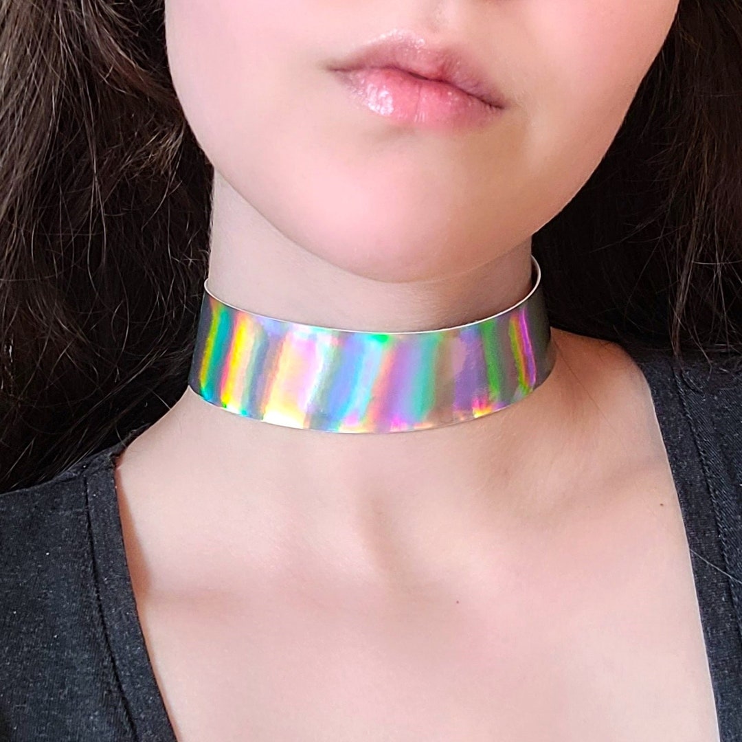 Gold Holographic Collar Choker Cyberpunk Necklace, Futuristic Techwear ...