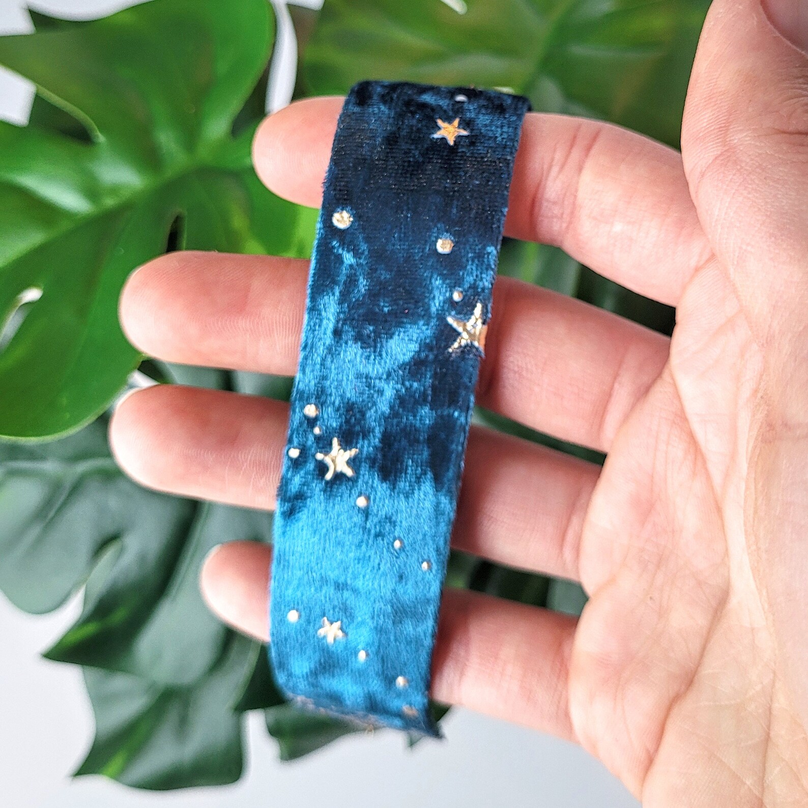 Teal Goth Velvet Choker, Constellation Necklace, Gold Star Choker ...