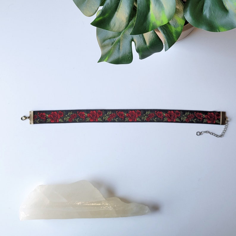 Red Rose Choker, Embroidery Flower Necklace, Gothic Necklace, Floral ...