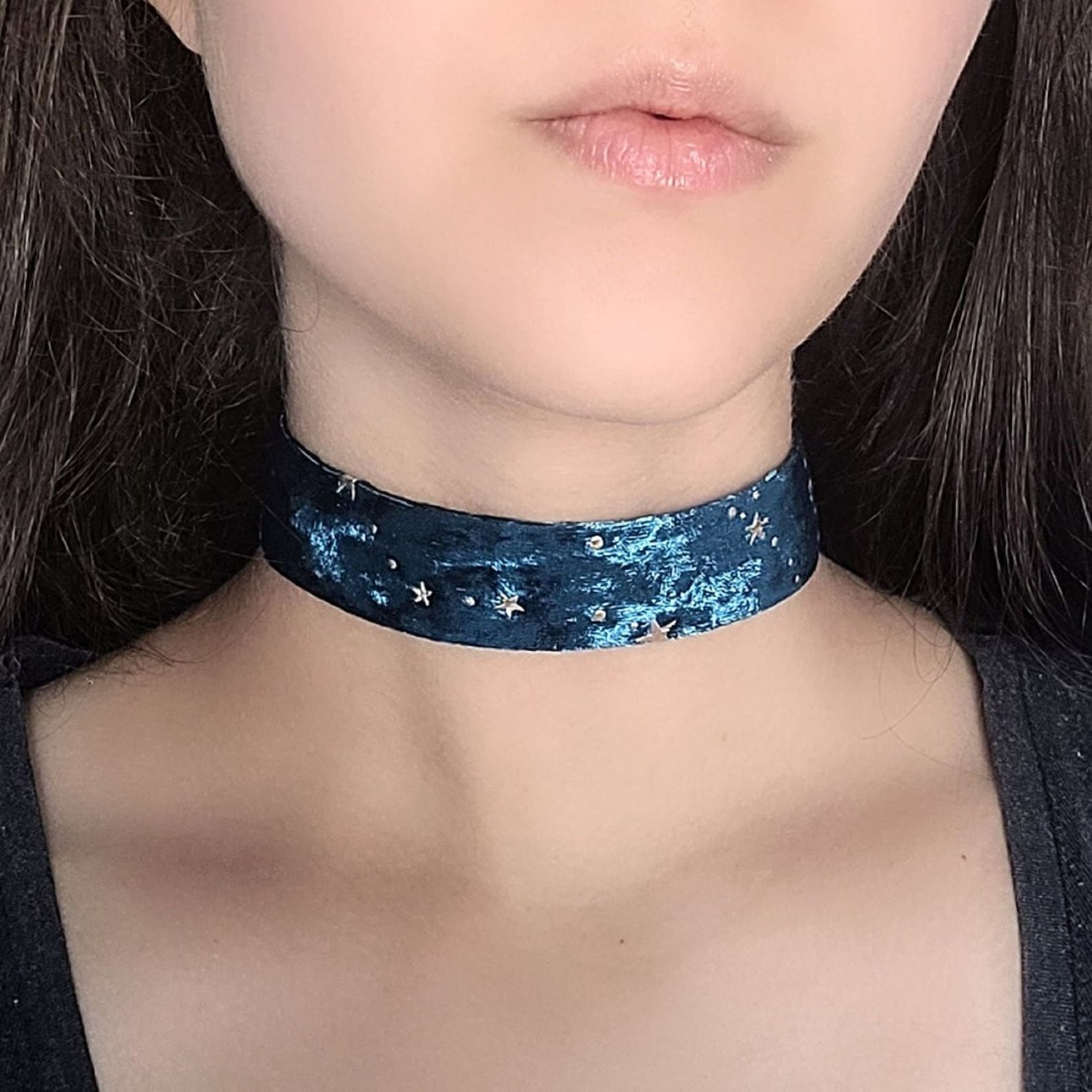 Teal Goth Velvet Choker, Constellation Necklace, Gold Star Choker ...