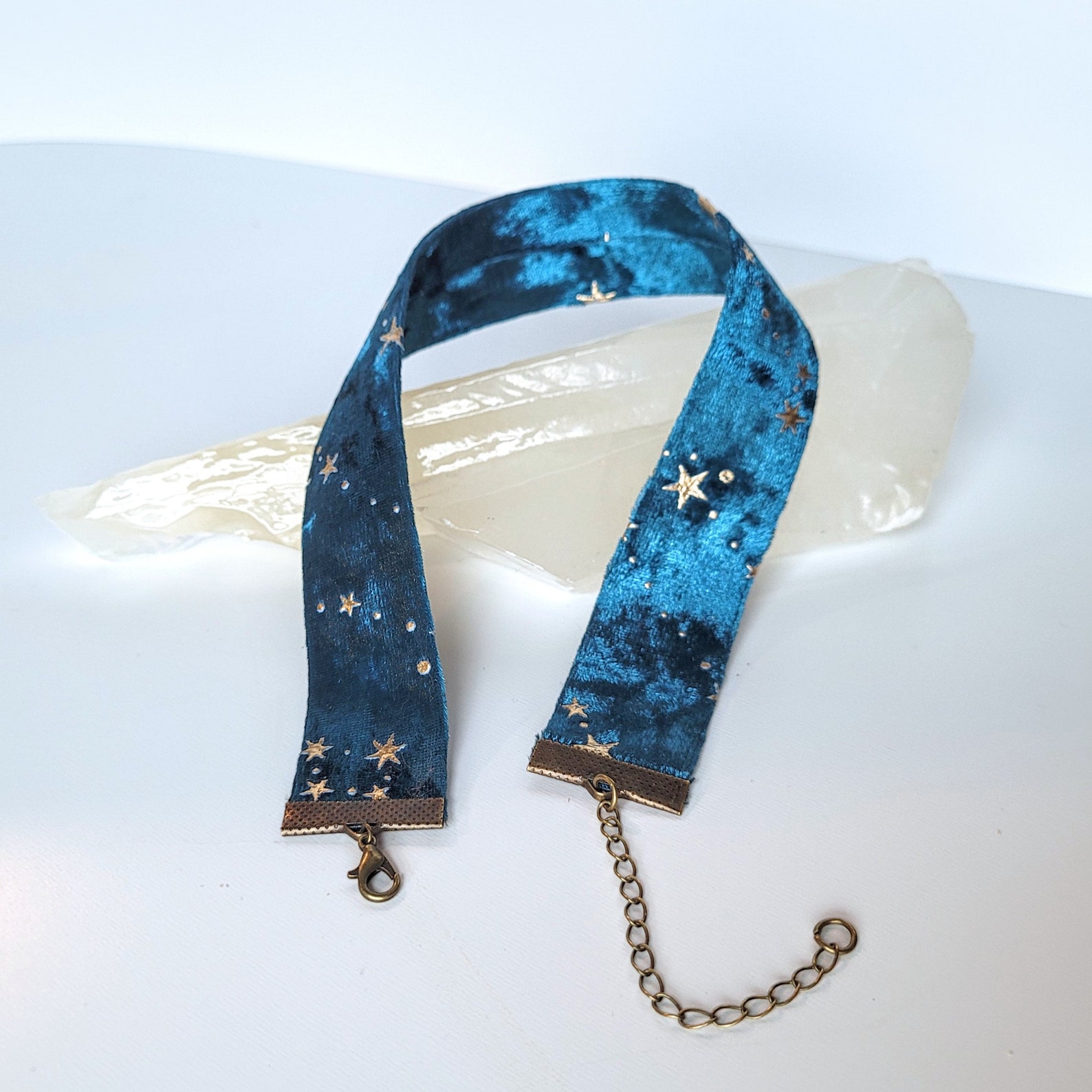 Teal Goth Velvet Choker, Constellation Necklace, Gold Star Choker ...