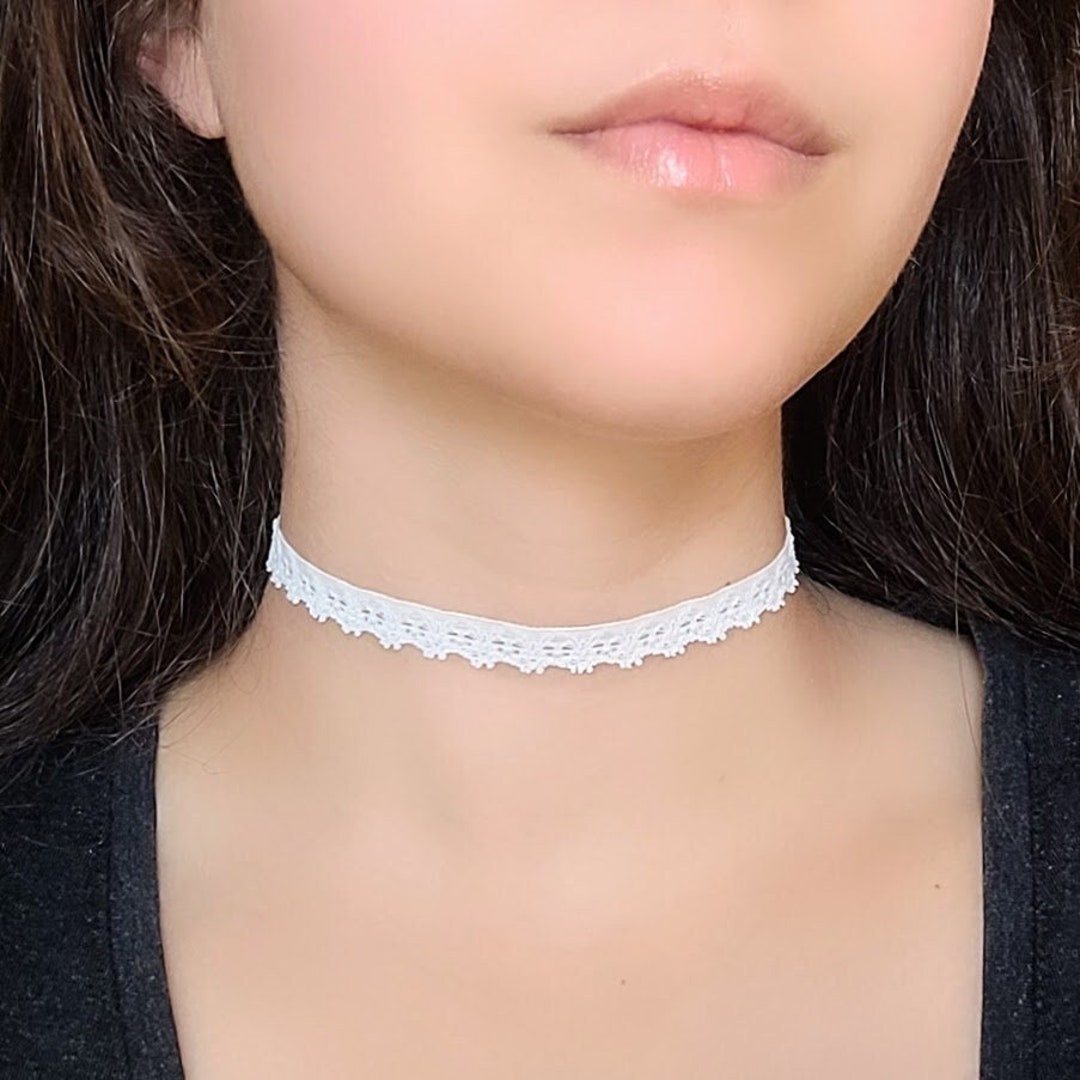 Minimalist White Lace Choker - Soft Stretch Lace With Adjustable Clasp ...