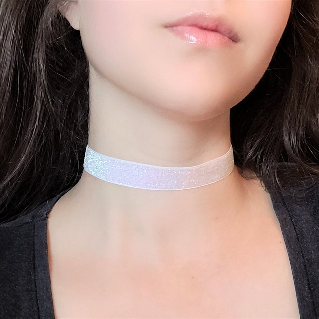 White Glitter Choker, Iridescent Sparkly Choker, Glittery Angelcore ...