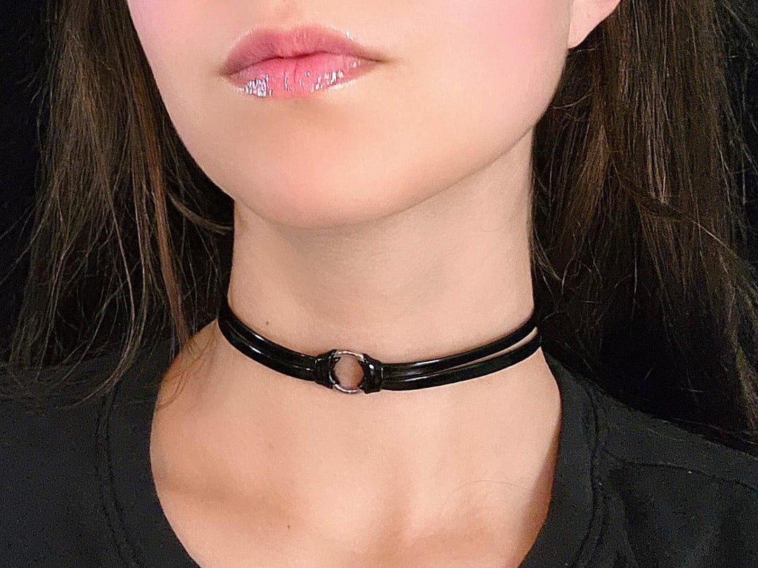 Black Collar Choker, Cyberpunk O Ring Faux Leather Necklace, Shiny Punk ...