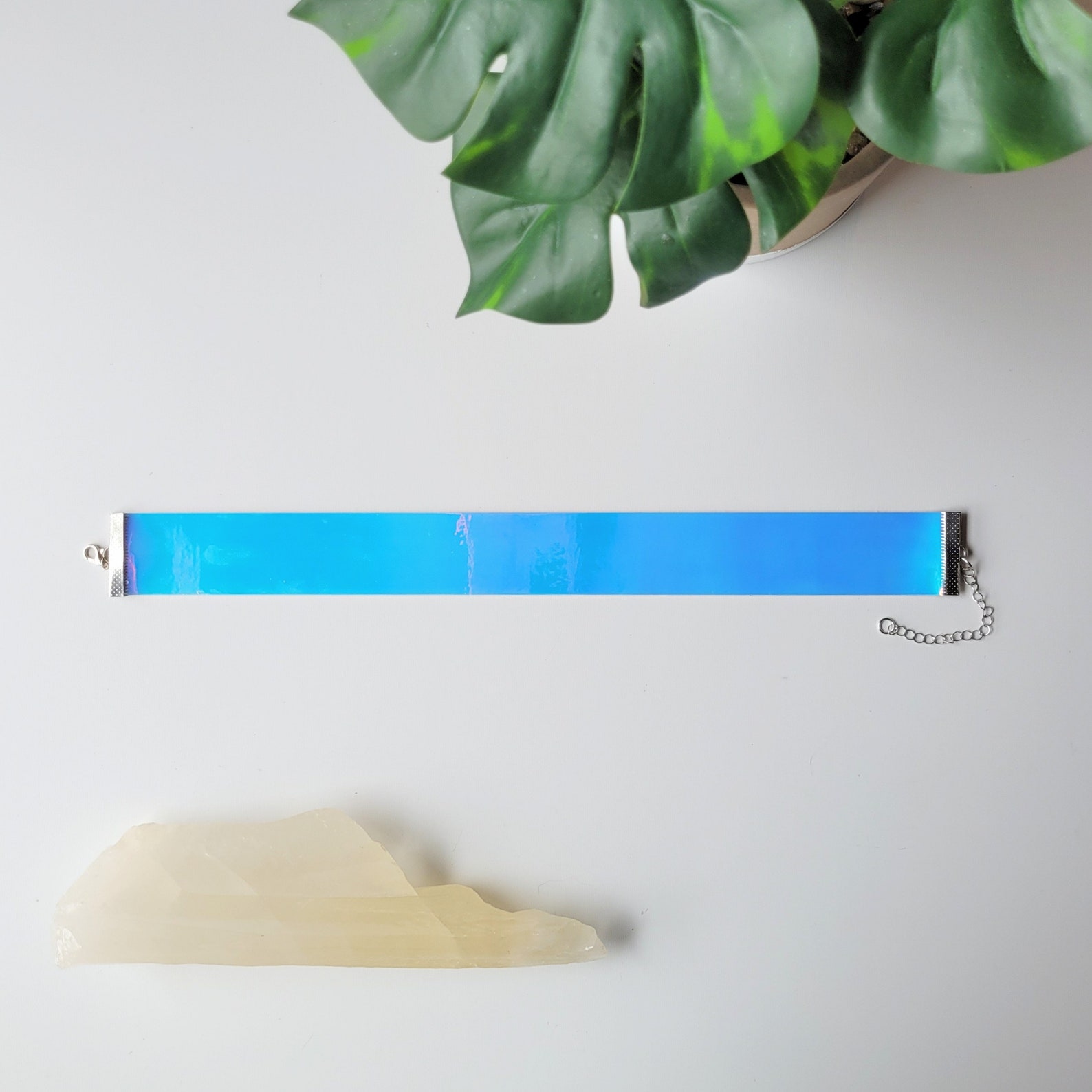 Blue Cyberpunk Choker, Wide Holographic Choker, Iridescent Pastel Goth ...