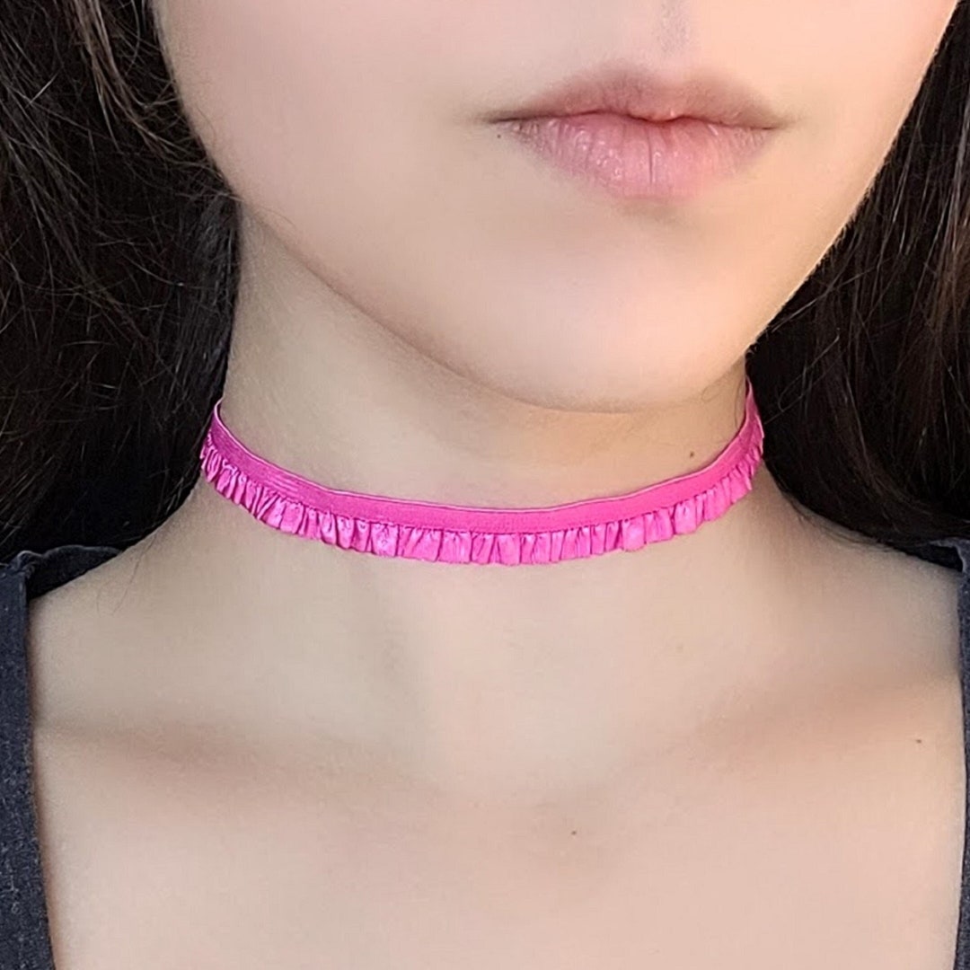Hot Pink Ruffle Choker, Lolita Fashion, Pink Kawaii Choker, Barbie ...
