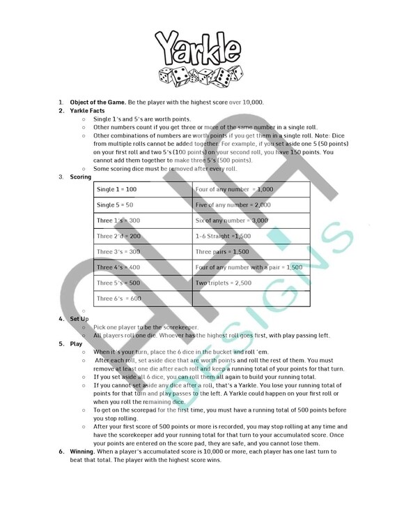 Yardzee and Yarkle Instructions PDF | Etsy