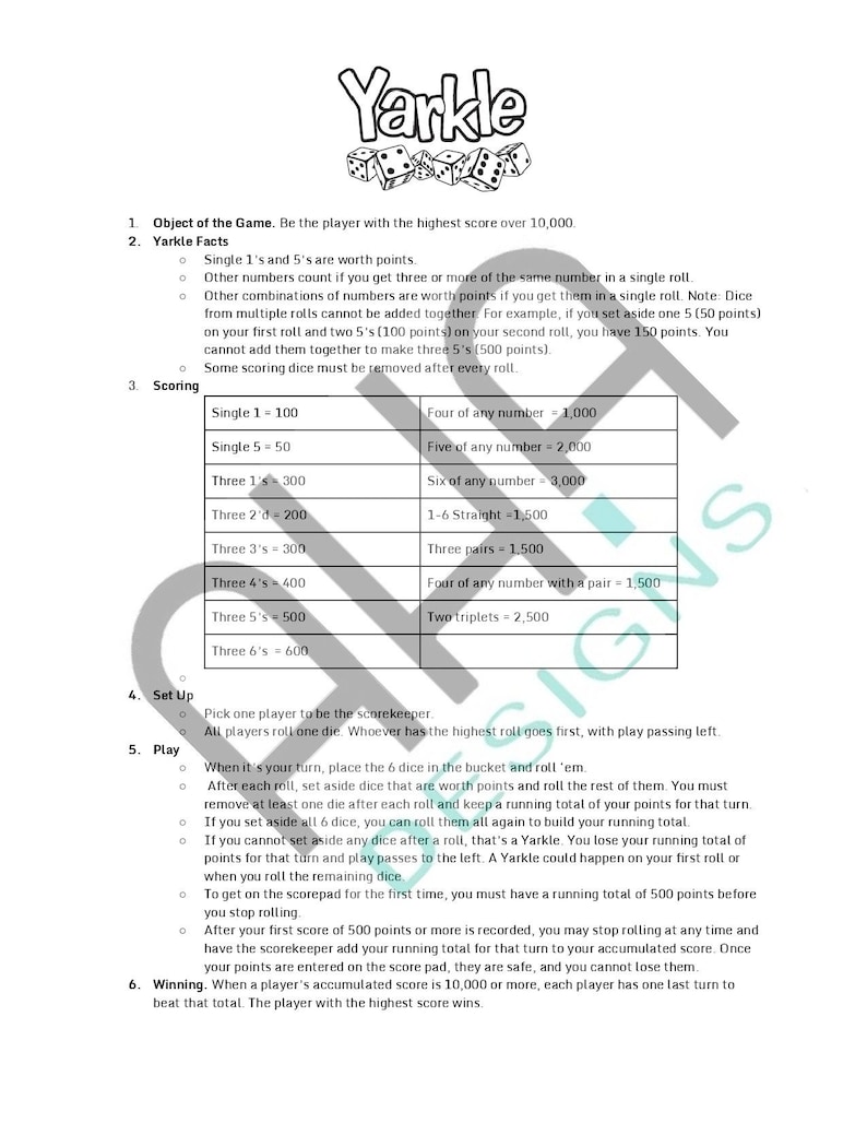 Yardzee and Yarkle Instructions (PDF) - Etsy