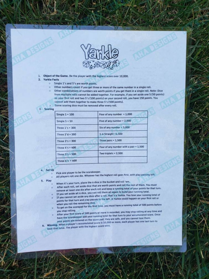 Yardzee and Yarkle Instructions (PDF) - Etsy