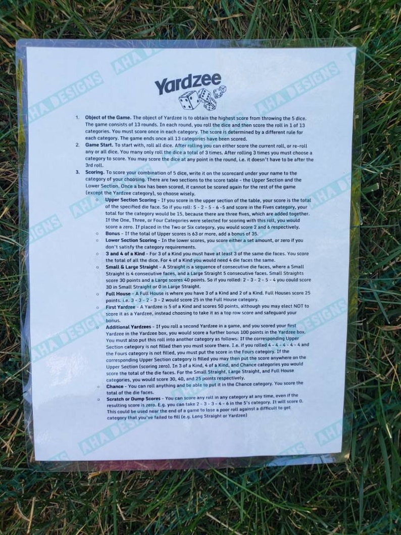 Yardzee and Yarkle Instructions (PDF) - Etsy