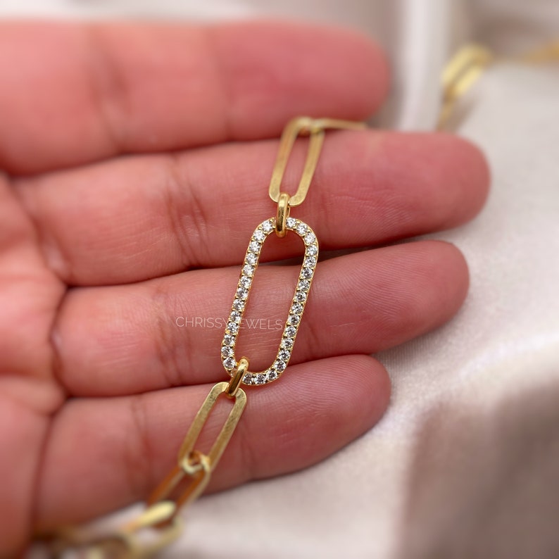 Gold Diamond Oval Link Necklace, Gold Oval Chain Link Necklace, 18inch ...