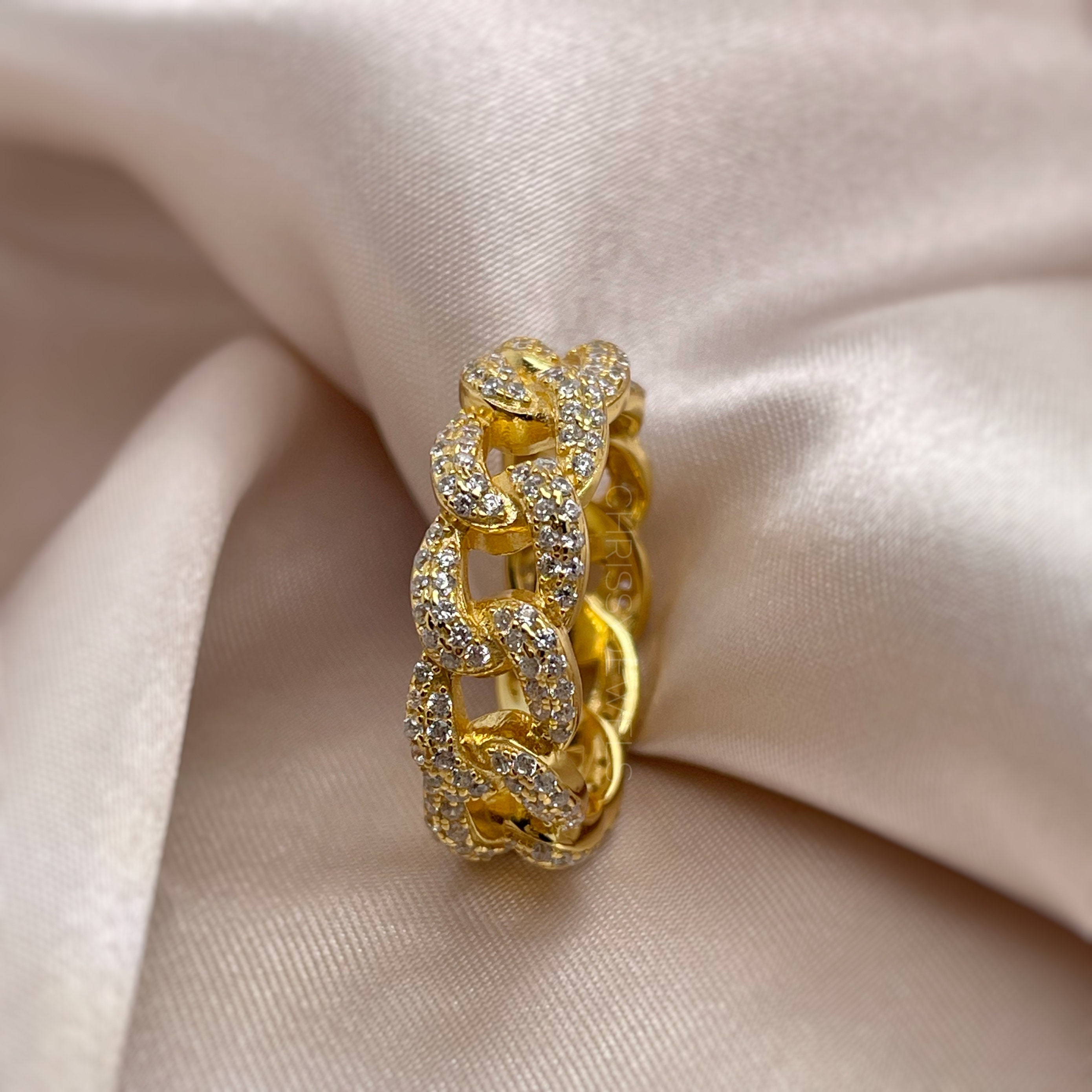 Cuban Link Ring, Full Eternity Cuban Chain Ring, Diamond Cuban Ring ...